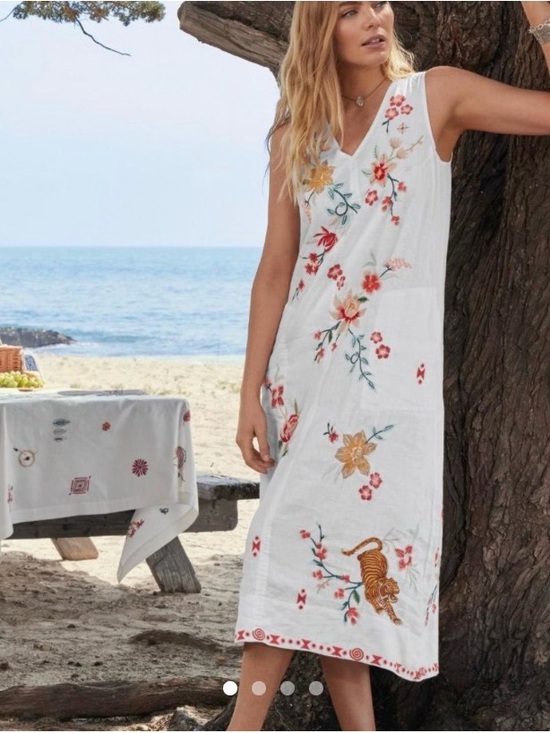 Johnny Was | Dresses | Johnny Was White Dress With Floral And Tiger ...